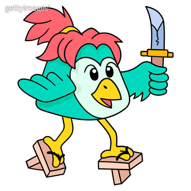 cute bird pretending to be a samurai with a sharp sword, vector ...