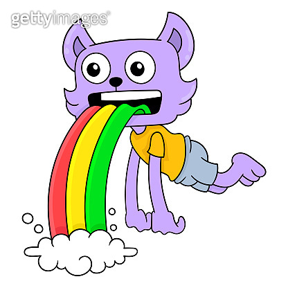 cat is vomiting colorful rainbow, vector illustration art. doodle icon ...