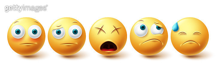 Emoji smiley face vector set. Smileys emoticon sad, upset and lonely ...