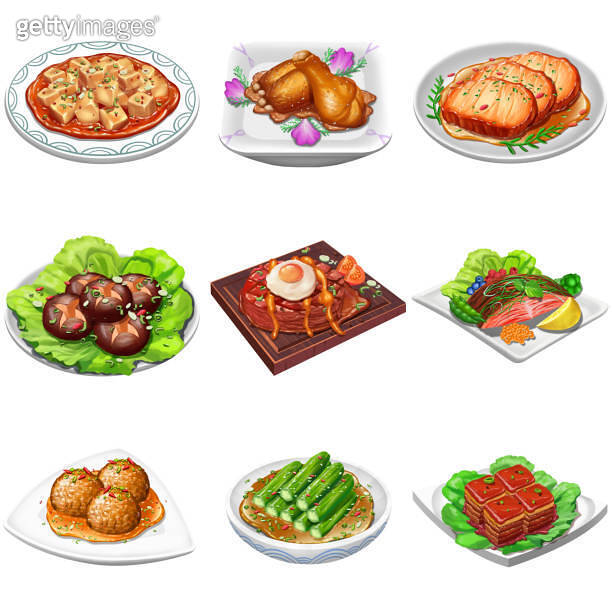 Delicious Food from all over the world. Food Set. Realistic ...
