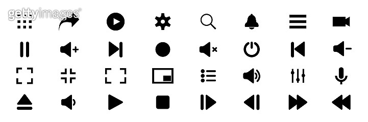 Collection of multimedia symbols and audio, music speaker volume icons ...