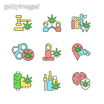 Marijuana plant use RGB color icons set 이미지 (1351301678) - 게티이미지뱅크