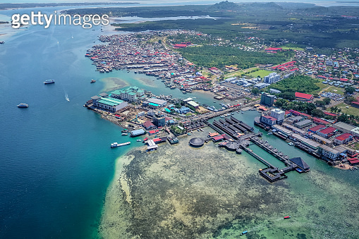 Aerial view partial of Semporna, Sabah major town. The popular town ...