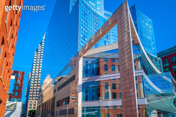 Abstract architectural city landscape of Boston Downtown with curved ...