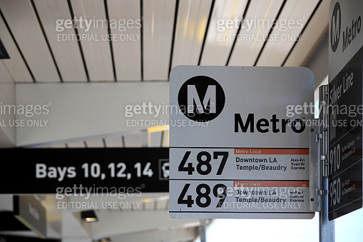 Los Angeles Metro Bus Stop Sign at Patsaouras Plaza Busway Station ...