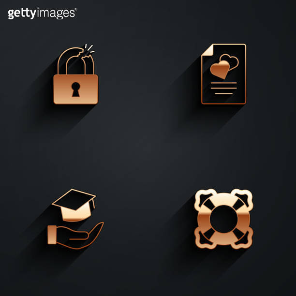 Set Broken or cracked lock, Marriage contract, Education grant and ...