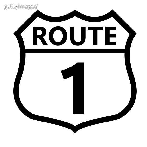 US route 1 sign. shield sign with route number and text symbol. United ...