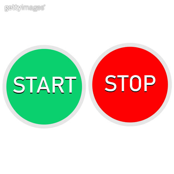 red and green button on white background. start and stop button set ...
