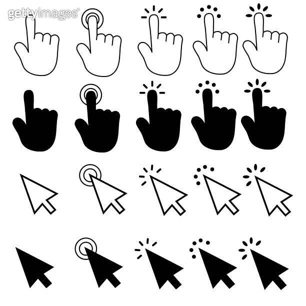 set of pointer cursor computer mouse icons on white background. hand ...