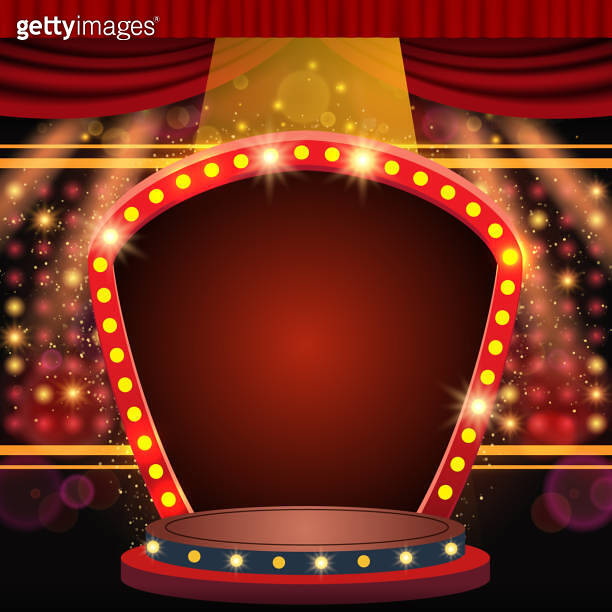 Background with red curtain and arch banner. Design for presentation ...