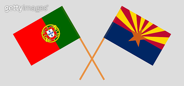 Crossed flags of Portugal and the State of Arizona. Official colors ...