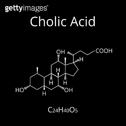 Cholic acid. Bile acid. The chemical molecular formula is cholic acid ...