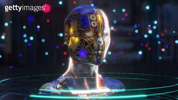 Cyborg is staring an Artificial intelligence clone cryptoart 이미지 (1333100446) - 게티이미지뱅크
