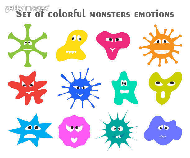 Set of colorful monsters with different emotions. Fantasy cute cartoon ...
