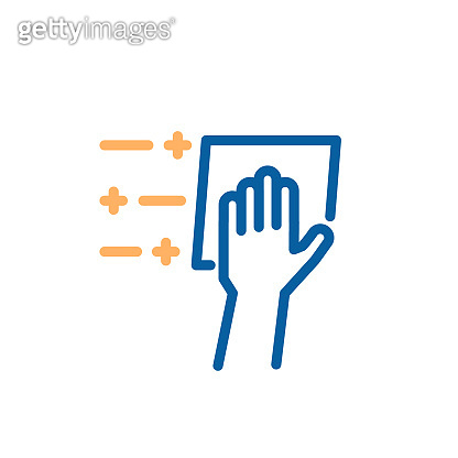 Hand cleaning surface with shiny shapes and lines. Vector thin line ...