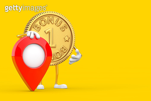 Golden Loyalty Program Bonus Coin Person Character Mascot with Red Map ...
