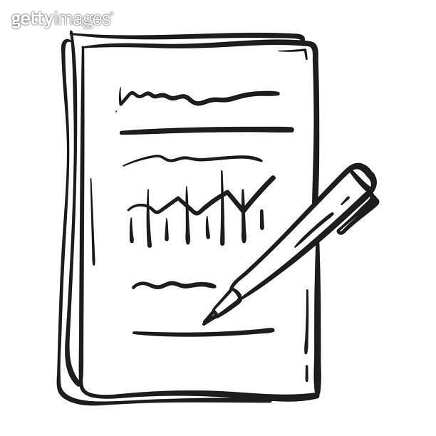 hand drawn stack of documents and pen icon in doodle style isolated ...