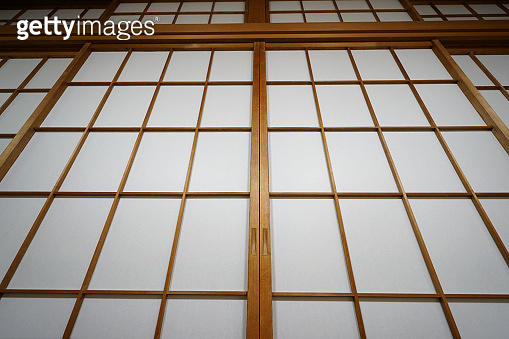 Traditional Japanese wood and rice paper doors(Shoji) consisting of ...