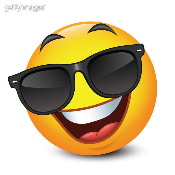 Cute smiling emoticon wearing black sunglasses, emoji - vector ...