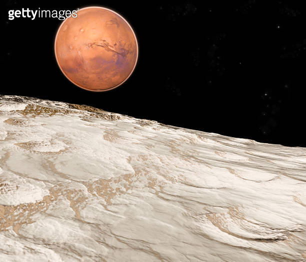 View of Mars seen from Phobos, Deimos the two moons of Mars, natural ...