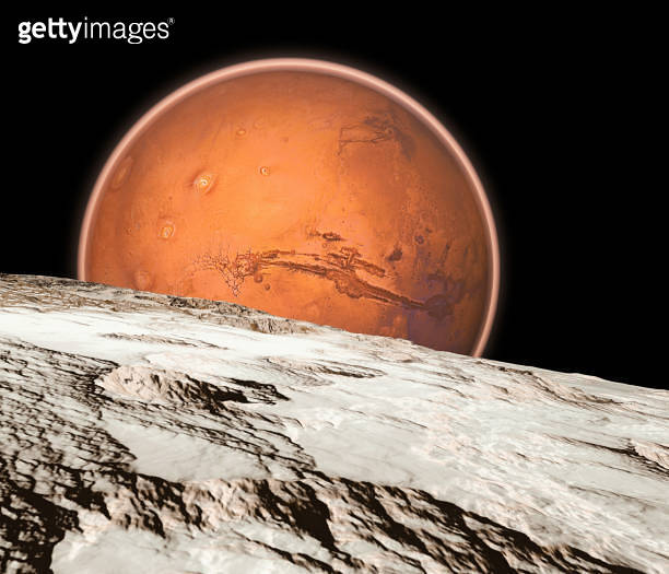 View of Mars seen from Phobos, Deimos the two moons of Mars, natural ...