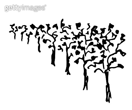 Simple hand-drawn vector drawing in black outline. A row of vines ...