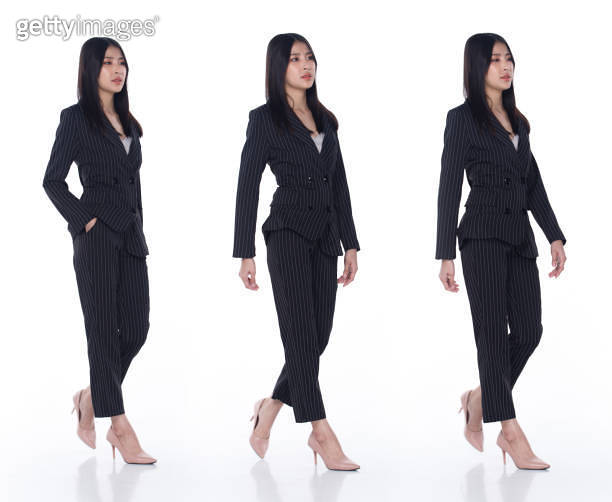 Business Female walks direction forward and smart poses full length 이미지 ...