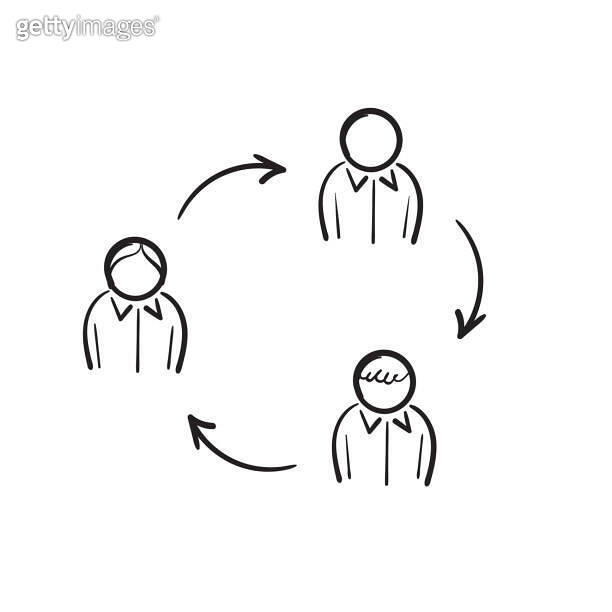 hand drawn doodle people and cycle arrow illustration symbol for change ...
