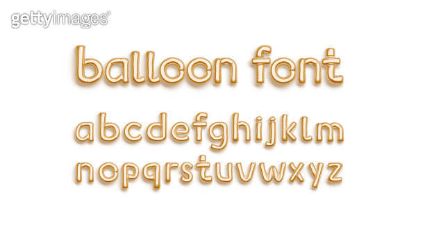 Inflated gold balloon font with lowercase alphabet, top view ...