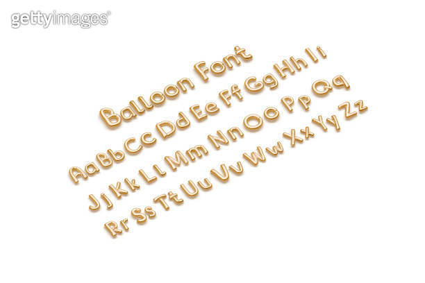 Inflated gold balloon font with capital and lowercase alphabet ...