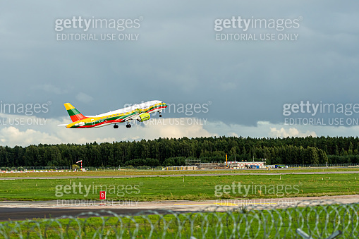 AirBaltic Airbus A220-300 YL-CSK aircraft in the colors of Lithuania ...