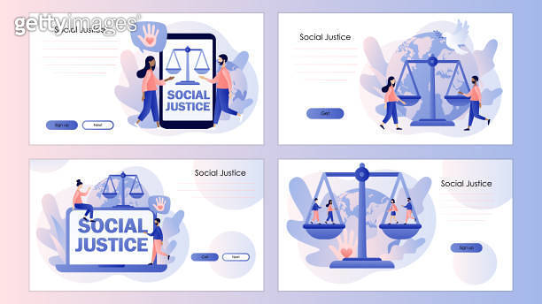 World Social justice day. Human rights concept. Scales as symbol of equality. Screen template ...