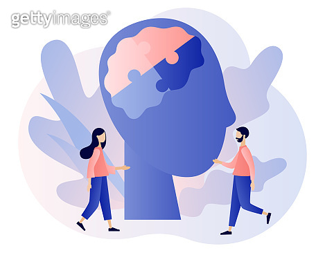 Human heads puzzle. Mental health. Knowledge, psychology, memory, logic ...