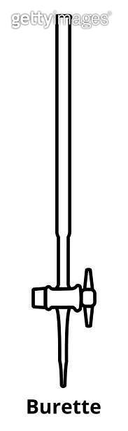 Vector line or outline black and white icon of burette with a stopcock ...