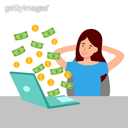 Success woman with passive income concept vector illustration. Woman ...