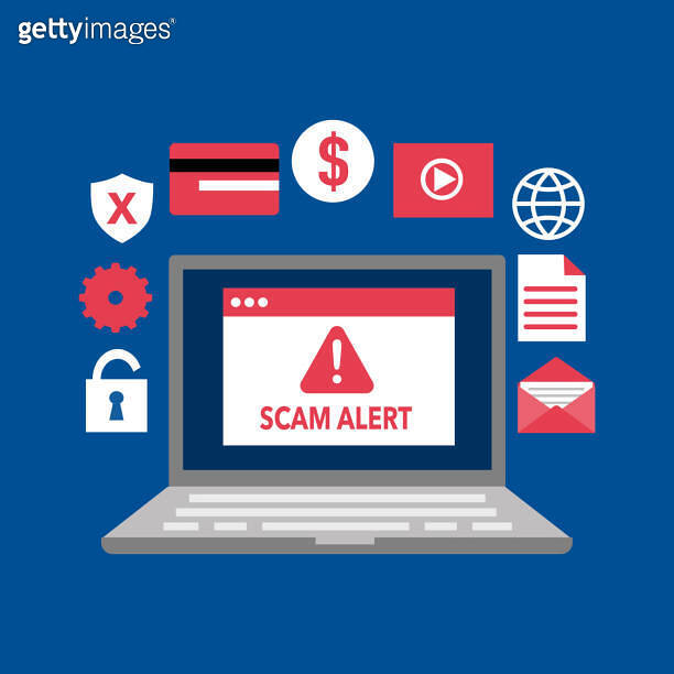 Online fraud, cyber crime, data phishing concept. Scam alert on laptop ...
