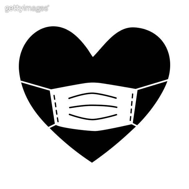Heart shape wearing protective mask in black and white vector ...