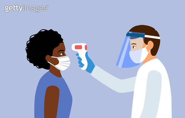 Measuring the temperature of a black woman with medical digital ...