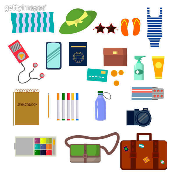 A set of items for travel. 이미지 (1304855922) - 게티이미지뱅크