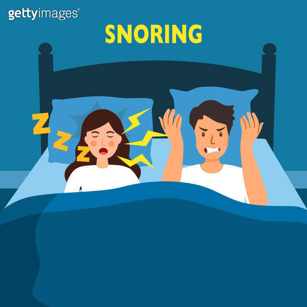 Snoring wife annoying husband with loud noise in bedroom vector ...
