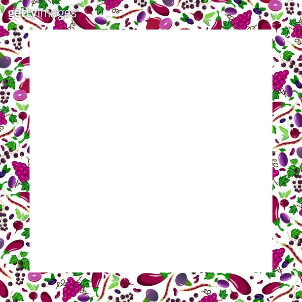 Colorful square border patterned with eggplant, onion and beans, black ...