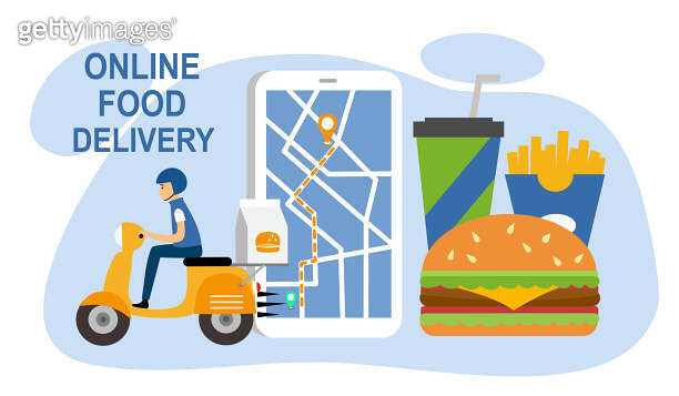 Online food delivery service vector illustration. Fast food, grab food ...