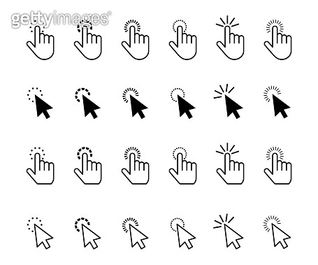 Cursor and mouse arrow collection. Different variations of pointers. Vector computer interface ...