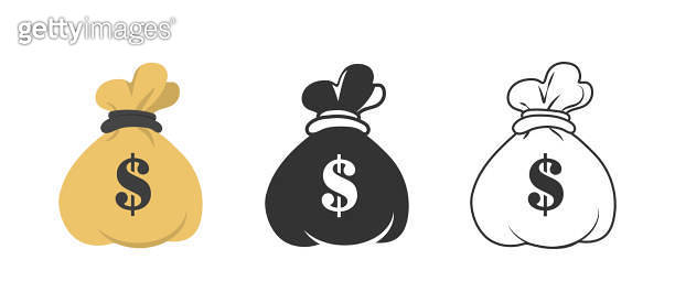 Money bag set of icons. Flat, black and linear money icon. Vector ...