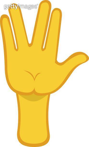 Vector emoticon illustration of a yellow cartoon hand making vulcano´s ...