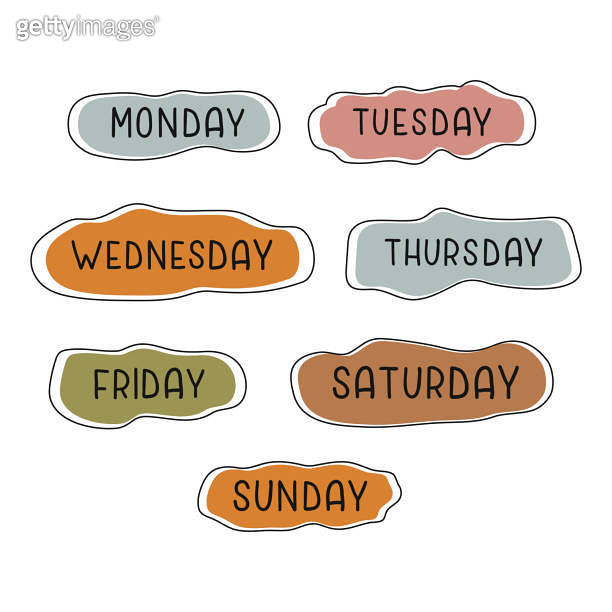 Handwritten days of the week monday, tuesday, wednesday, thursday ...