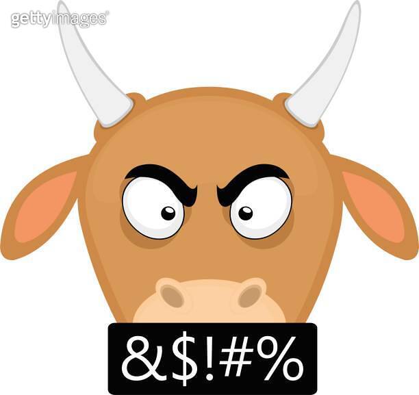 Vector emoticon illustration cartoon of a cow's head with an angry ...