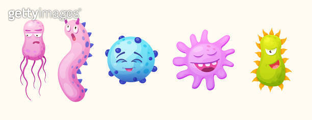 Microorganism, bacteria, microbes, cute germs, virus cell, bacillus ...