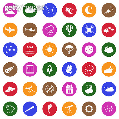 Sky Icons. White Flat Design In Circle. Vector Illustration ...