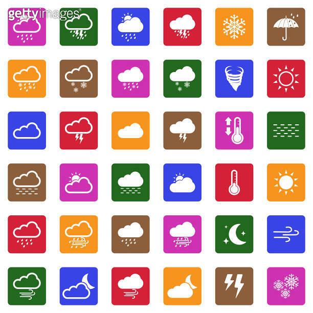 Weather Icons. White Flat Design In Square. Vector Illustration ...